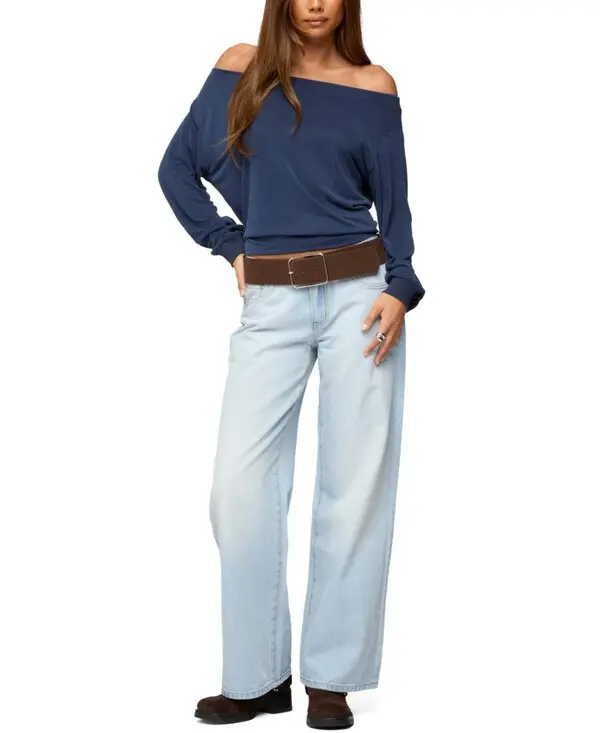 EDIKTED Nannie Off Shoulder Top - Navy