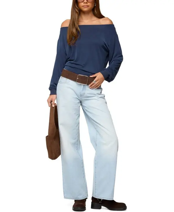 EDIKTED Nannie Off Shoulder Top - Navy