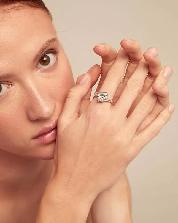 UNODE50 Sterling Plated Ring With White Zirconia - Silver
