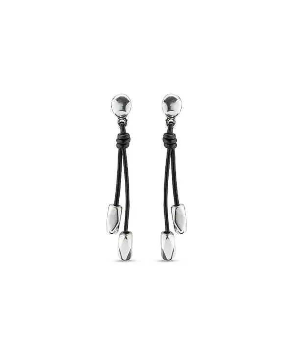 UNODE50 Leather Beaded Drop Earrings - Silver