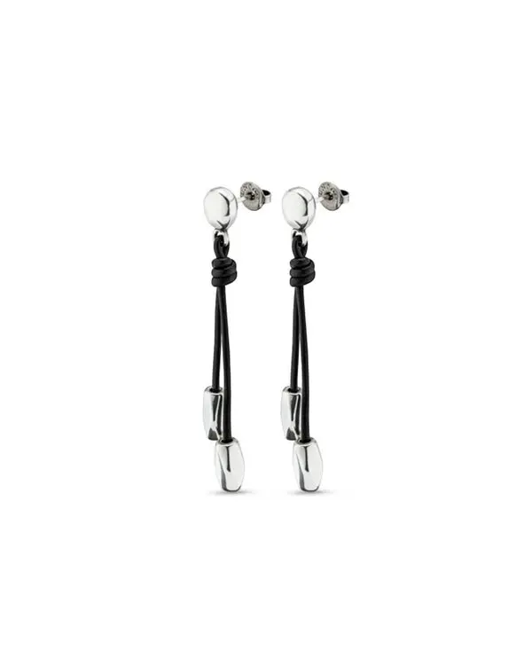UNODE50 Leather Beaded Sterling -plated Drop Earrings