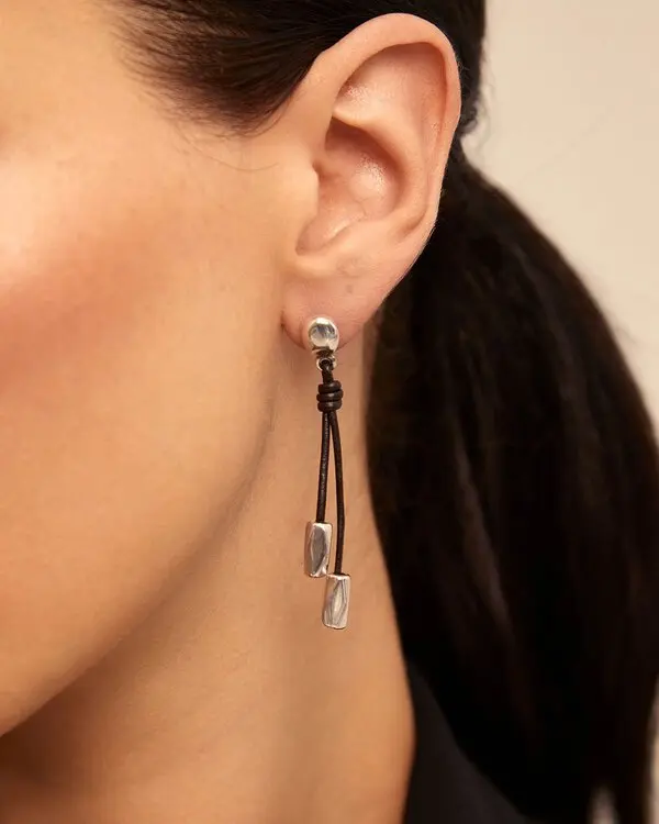 UNODE50 Leather Beaded Sterling -plated Drop Earrings