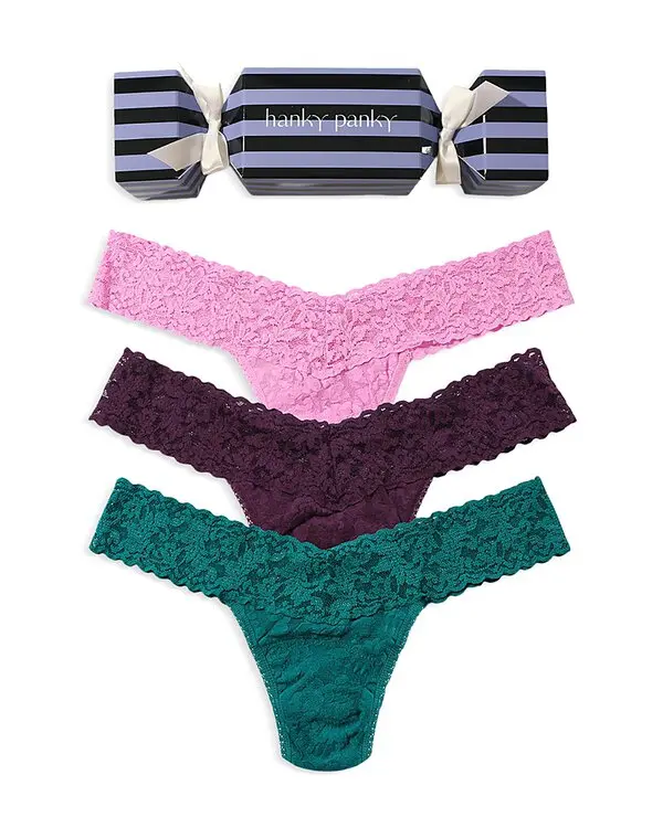 Hanky Panky Signature Lace Low Rise Thong, Pack Of 3 - Drifting Horizon/moonstone/stone Fruit