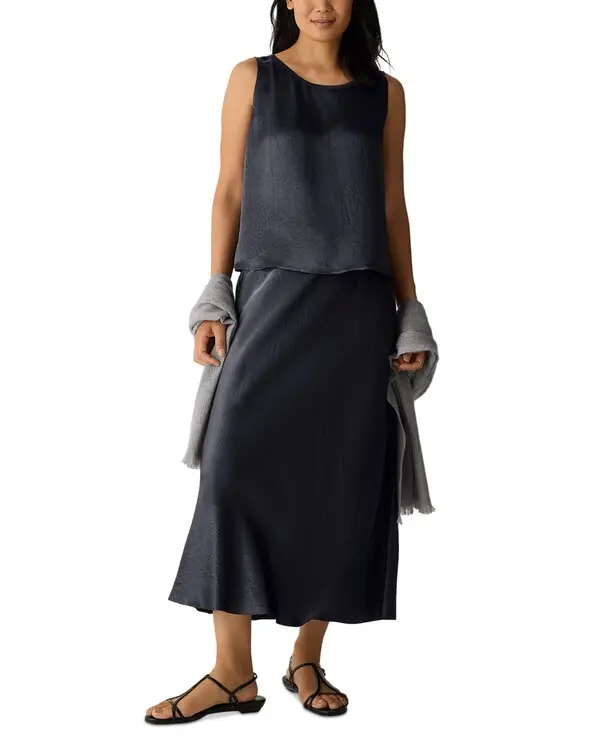 Eileen Fisher Satin Ballet Neck Shell Top - Graphite