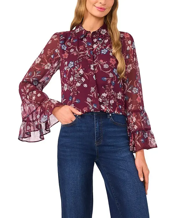 CECE DUPRAZ Ruffle Cuff Button-down Blouse