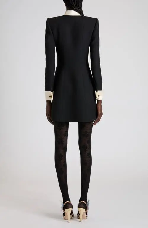 Valentino Garavani Bow-Detailed Long Sleeve Crepe Couture Minidress - Black/ Cream | Editorialist