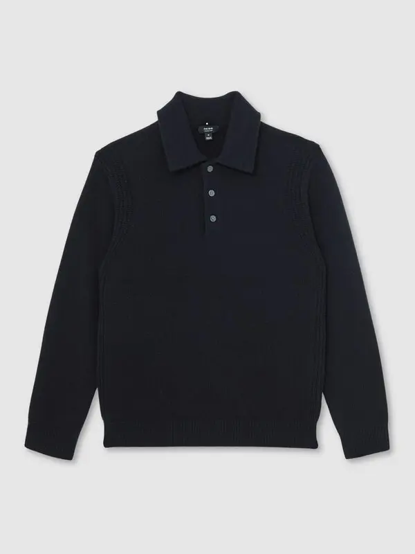 REISS Deansgate Wool-blend Polo Jumper With Cashmere - Navy