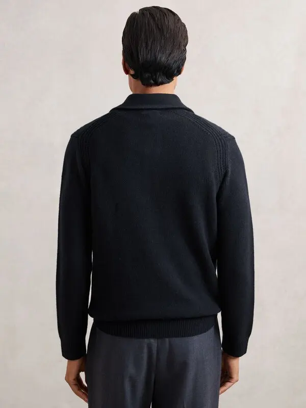 REISS Deansgate Wool-blend Polo Jumper With Cashmere - Navy