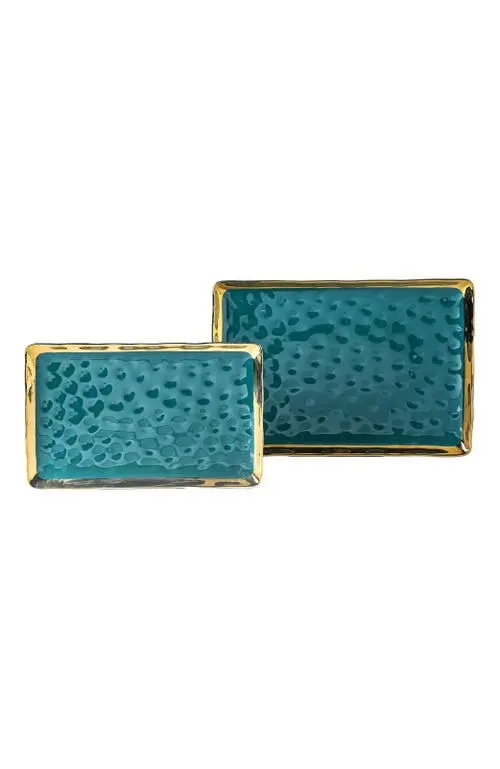 STONE + LAIN Florian Porcelain 2-piece Serving Rectangular Plate Set - Green