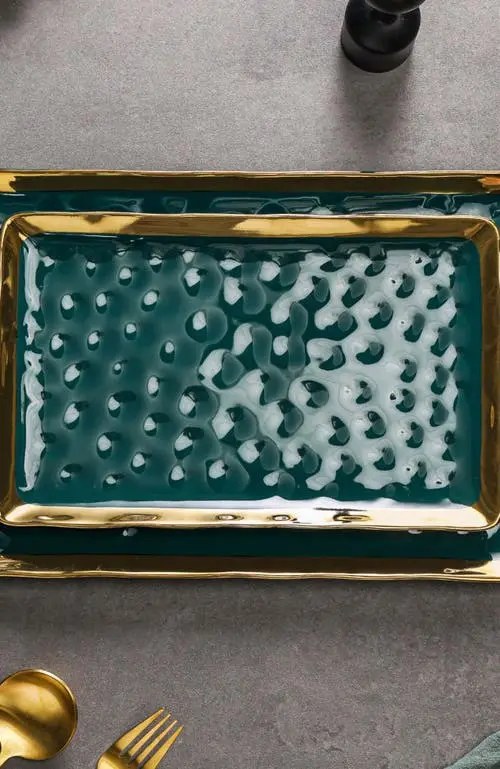 STONE + LAIN Florian Porcelain 2-piece Serving Rectangular Plate Set - Green