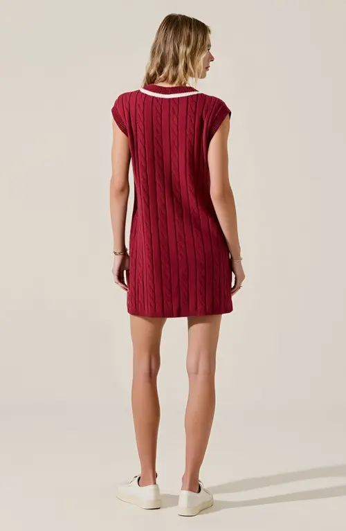 MODENAIRE Cable-knit Mini Sweater Tank Dress With Pockets - Burgundy