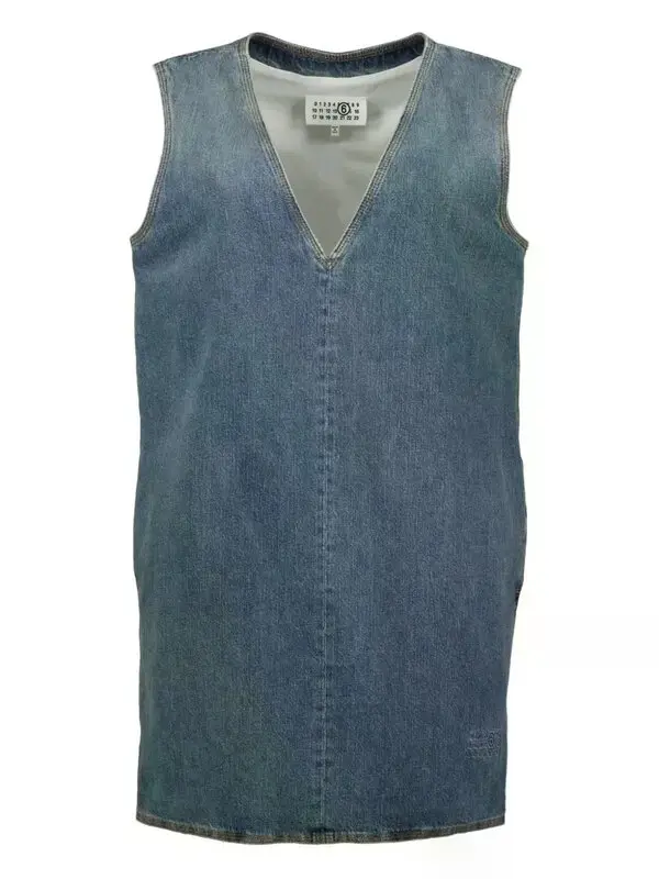 MAISON MARGIELA V-neck Denim Mini Dress - Blue