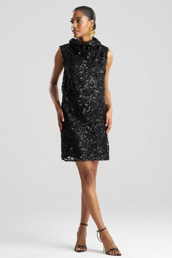 Natori Floral Sequin Lace Shift Dress