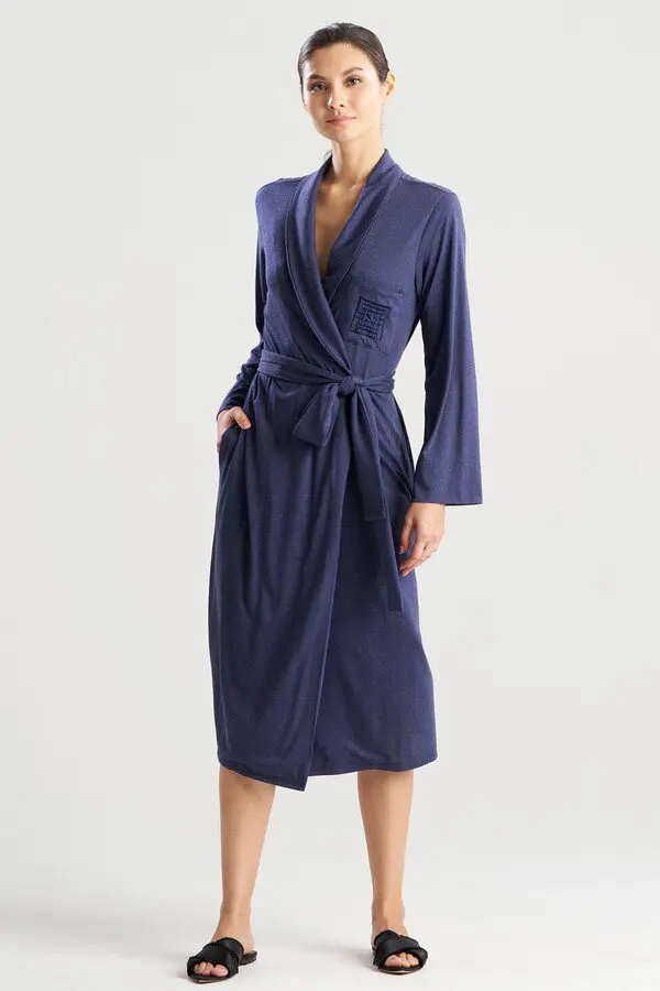 Natori Shangri-la Embroidered Tencel Robe - Blue