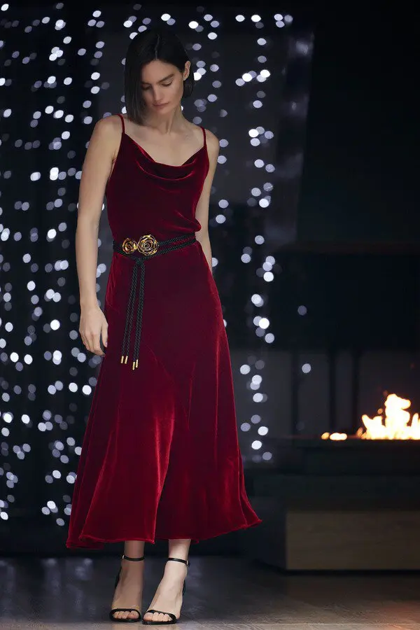 Natori Couture Velvet Silk Slip Gown - Red