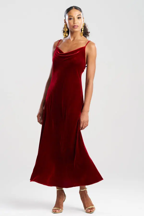 Natori Couture Velvet Silk Slip Gown - Red