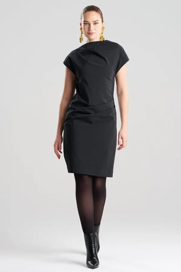 Natori Taffeta Asymmetric Draped Dress