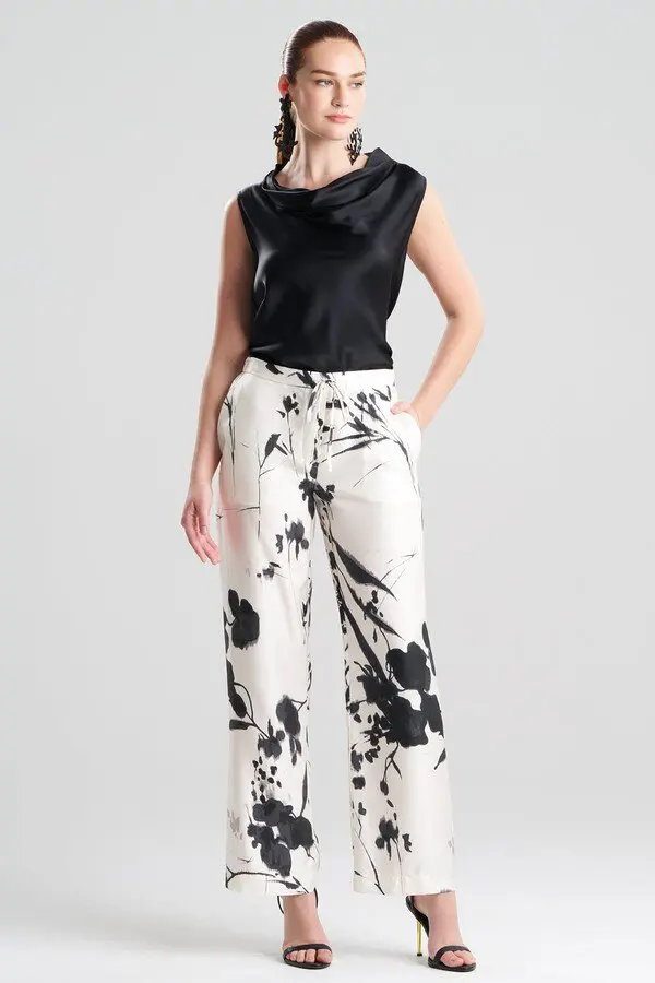 Natori Nara Silk Twill Drawstring Pants