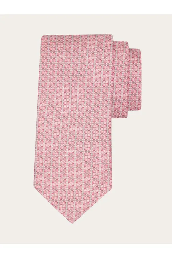 FERRAGAMO Gancini Chain Print Silk Neck Tie - Pink