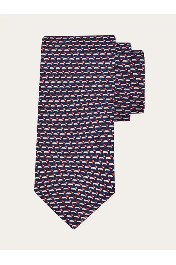 FERRAGAMO Dachshund Print Silk Neck Tie - Navy