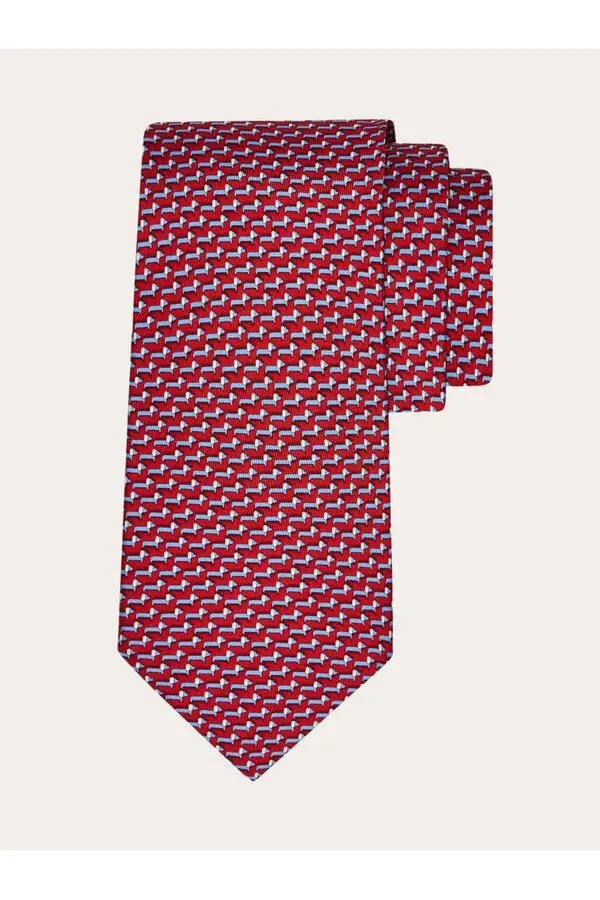 FERRAGAMO Dachshund Print Silk Neck Tie - Red