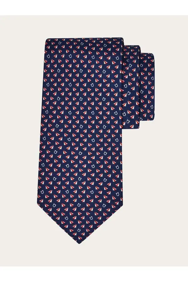 FERRAGAMO Mail Print Silk Neck Tie - Navy