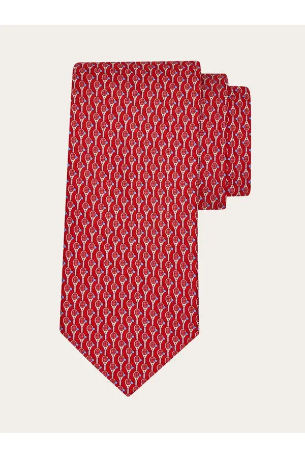 FERRAGAMO Tennis Print Silk Neck Tie - Red