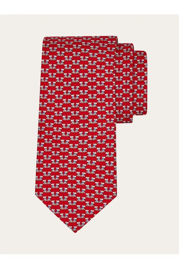 FERRAGAMO Terrier Print Silk Neck Tie - Red