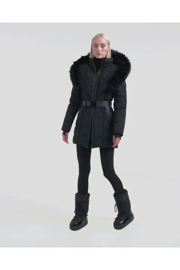 Rudsak Fitted Down Puffer With Faux Fur Trim - Black