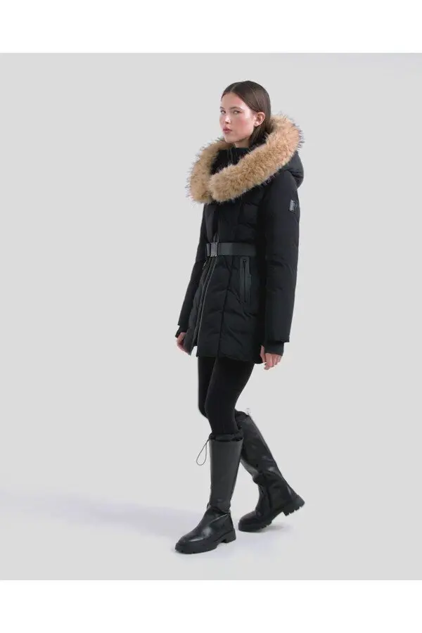 Rudsak Fitted Down Puffer With Faux Fur Trim - Black
