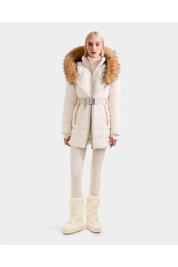 Rudsak Fitted Down Puffer With Faux Fur Trim - White