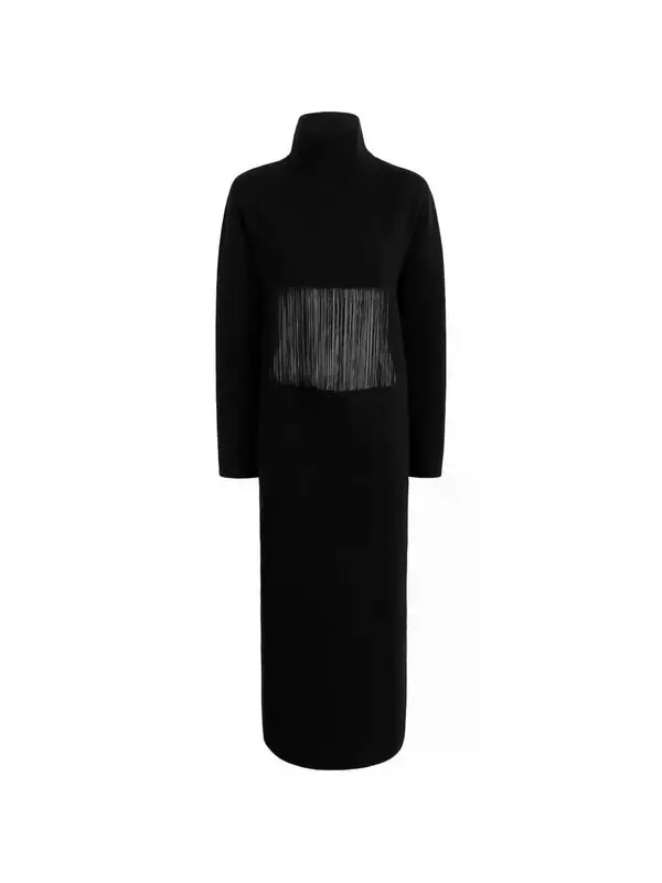 Khaite Fringed Turtleneck Midi Dress - Black