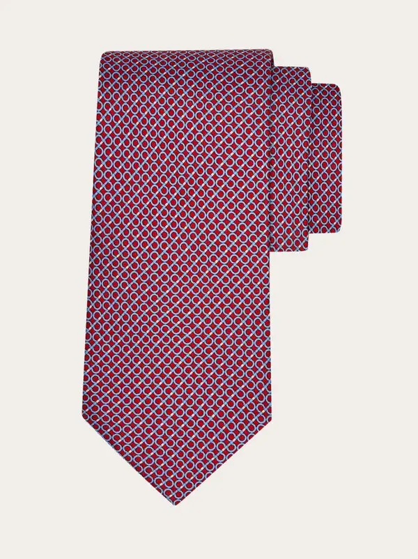 FERRAGAMO Gancini Regimental Printed Silk Neck Tie - Red