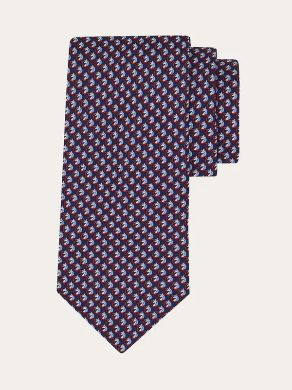 FERRAGAMO Pegasus Print Silk Tie - Blue