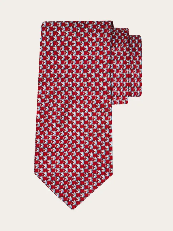 FERRAGAMO Pegasus Print Silk Neck Tie - Red