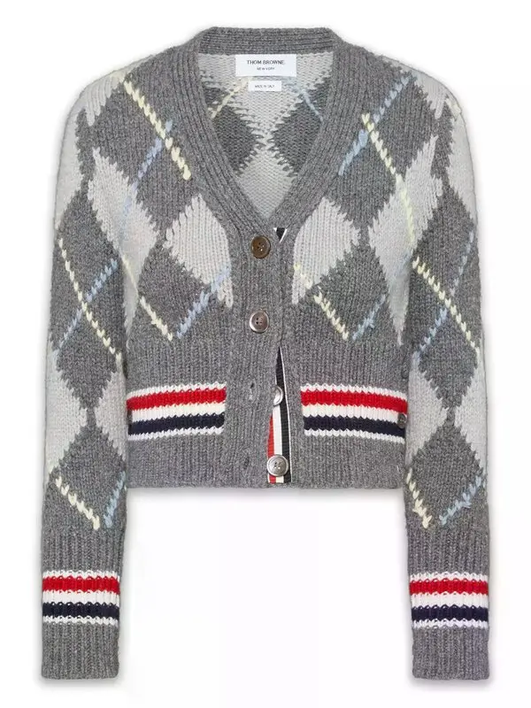 Thom Browne Argyle-intarsia Merino-wool Cardigan - Grey