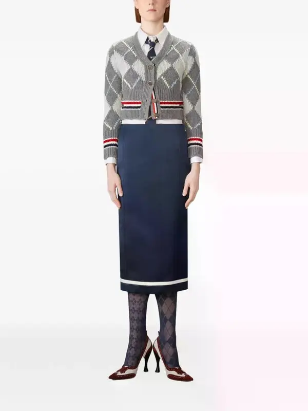 Thom Browne Argyle-intarsia Merino-wool Cardigan - Grey