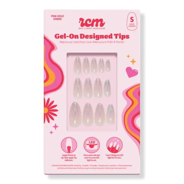 RED CARPET MANICURE Gel-on Led Cured Designed Nail Art Tips - Holographic Pink Ombre