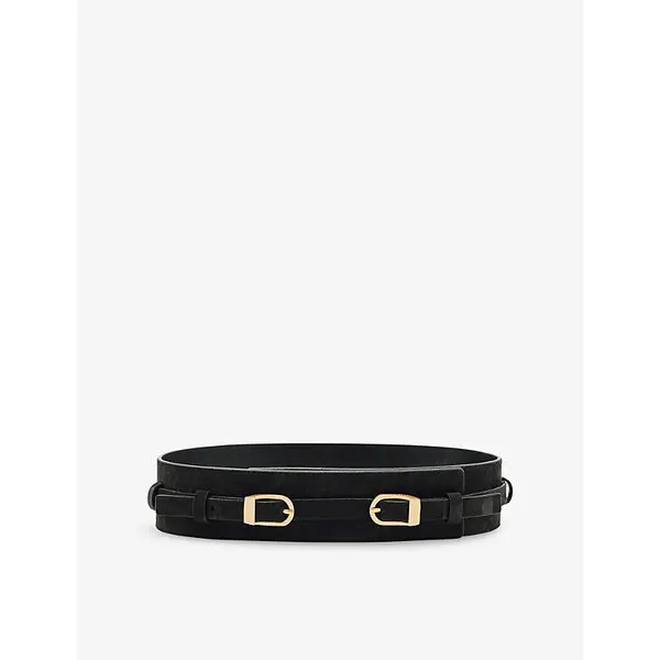 REISS Double-buckle Suede Belt - Chocolate