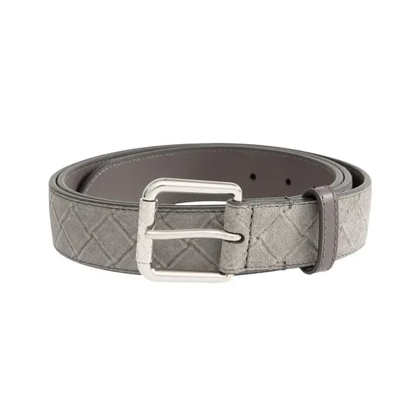 Bottega Veneta Intrecciato Stamp Suede Belt - Silver