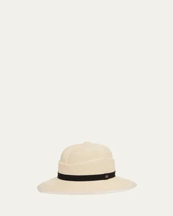 Valentino Garavani Vlogo Signature Large Brim Fedora Hat - Natural