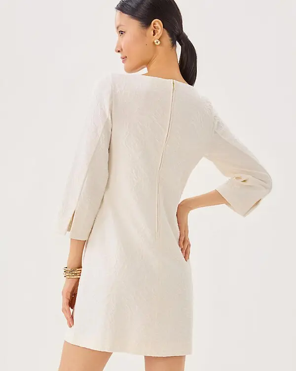 Lilly Pulitzer 3/4 Sleeve Shift Dress With Gold Button Detail - Coconut  Rose Knit Pucker Jacquard | Editorialist