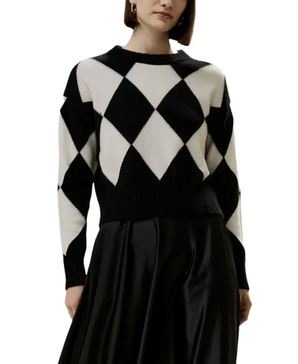 Lilysilk Diamond Pattern Cashmere Sweater - Black White
