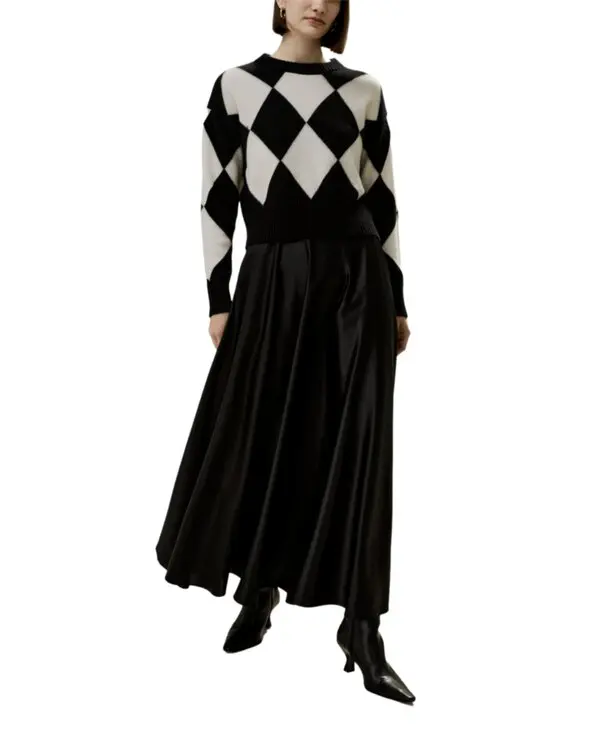 Lilysilk Diamond Pattern Cashmere Sweater - Black White