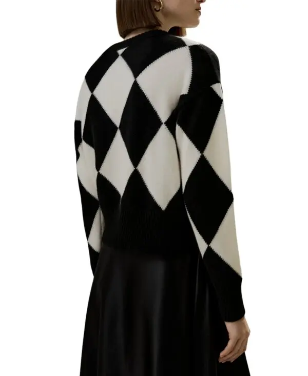 Lilysilk Diamond Pattern Cashmere Sweater - Black White