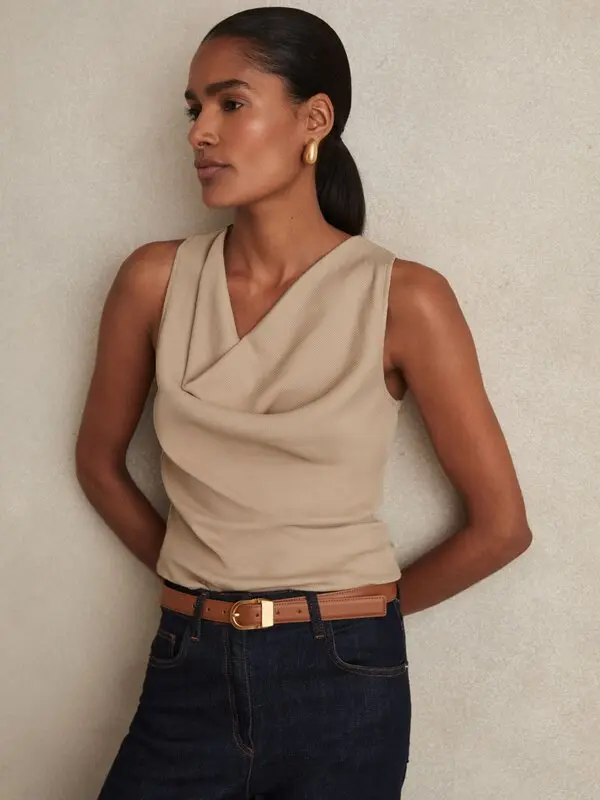 REISS Lyra Ribbed Cowl-neck Vest