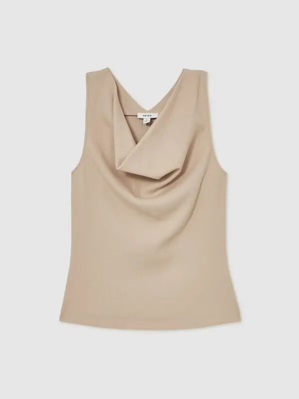 REISS Lyra Ribbed Cowl-neck Vest
