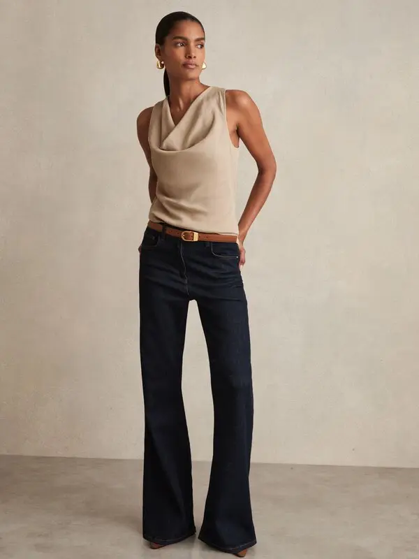REISS Lyra Ribbed Cowl-neck Vest