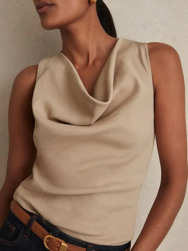 REISS Lyra Ribbed Cowl-neck Vest