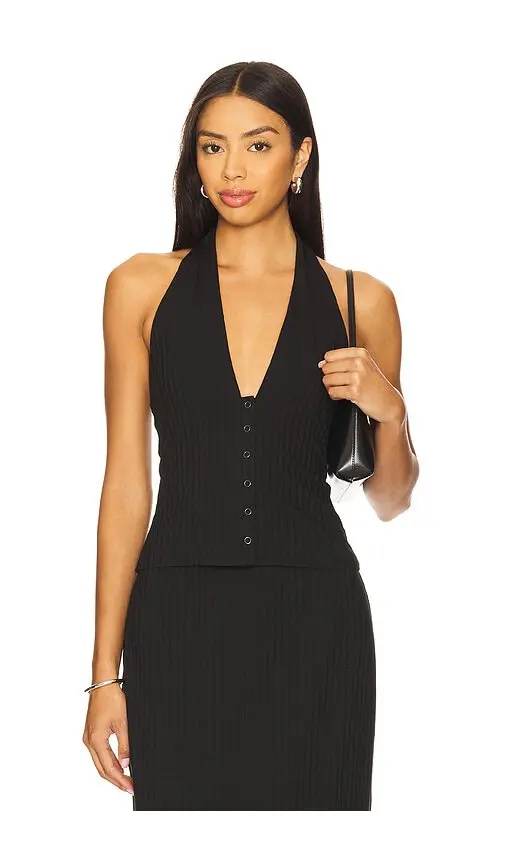LOVERS AND FRIENDS Ribbed Halterneck Button-front Top